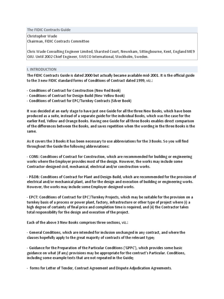 The FIDIC Contracts Guide | Procurement | General Contractor | Free 30 ...