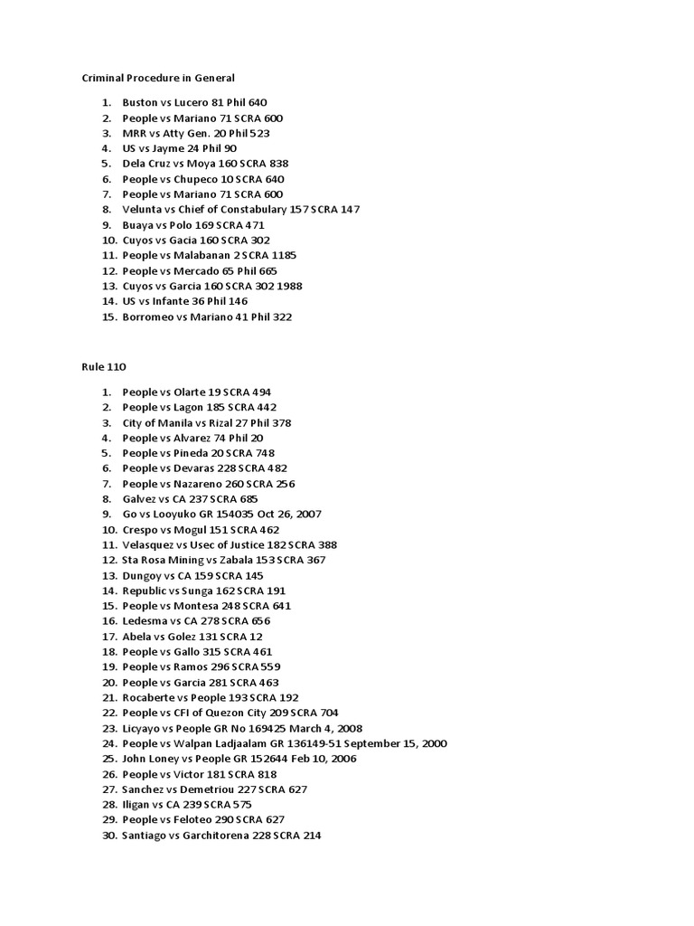 Criminal Procedure List of CAses | PDF