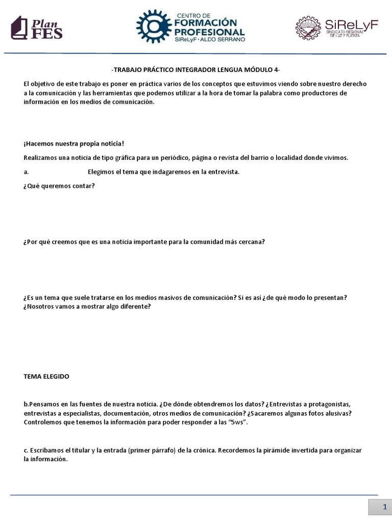 Trabajo Práctico Integrado Modulo Cuatro | PDF | Información | Medios de comunicación)