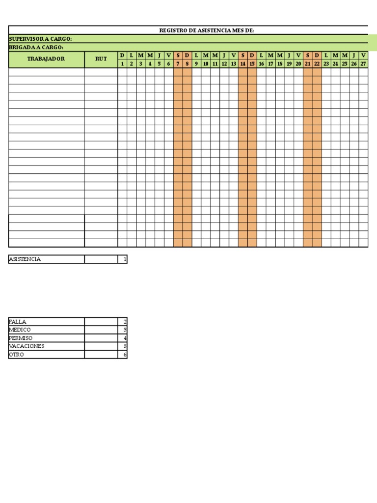 Registro de Asistencia Mensual de Trabajadores | PDF