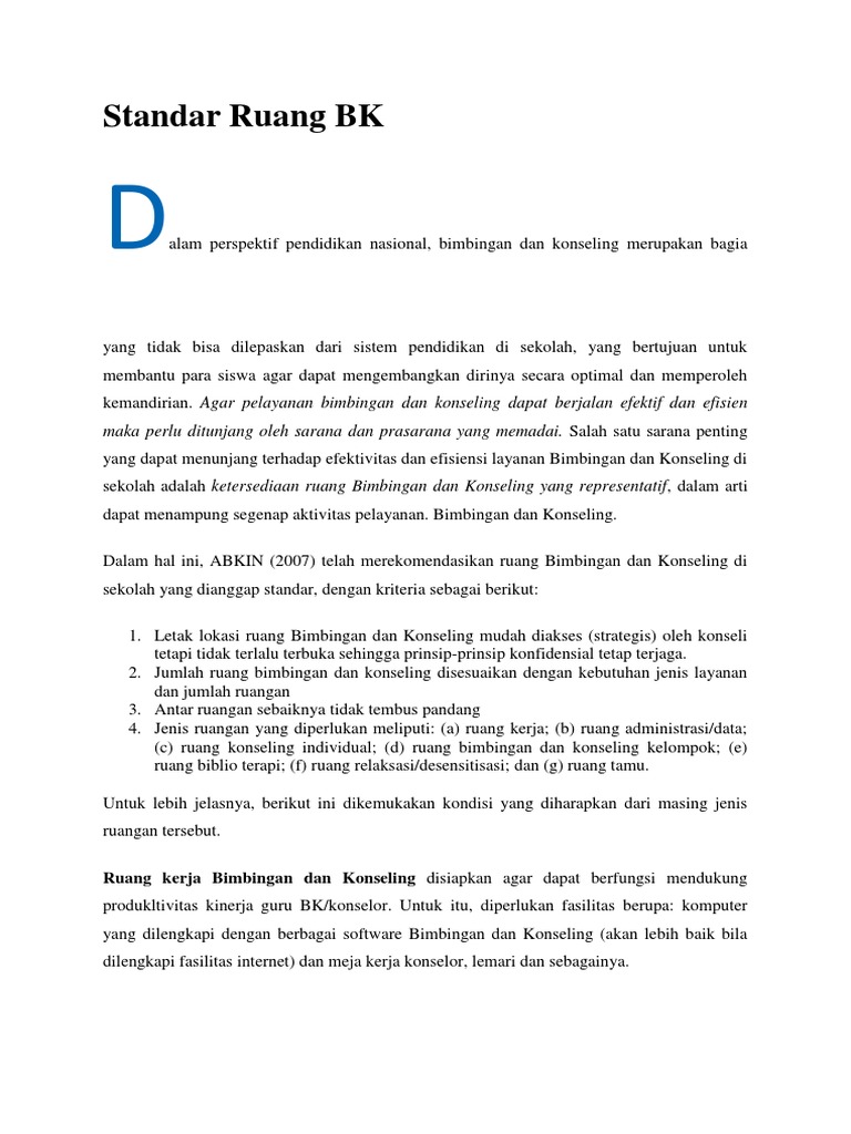 Standar Desain Ruang Bimbingan Konseling | PDF | Karier & Perkembangan