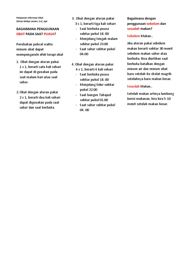 Leaflet Minum Obat Saat Puasa | PDF