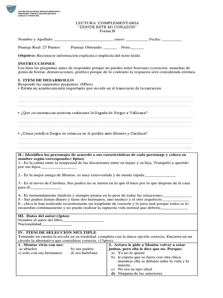 Donde Esté Mi Corazón Forma B Descargar Gratis Pdf Narración