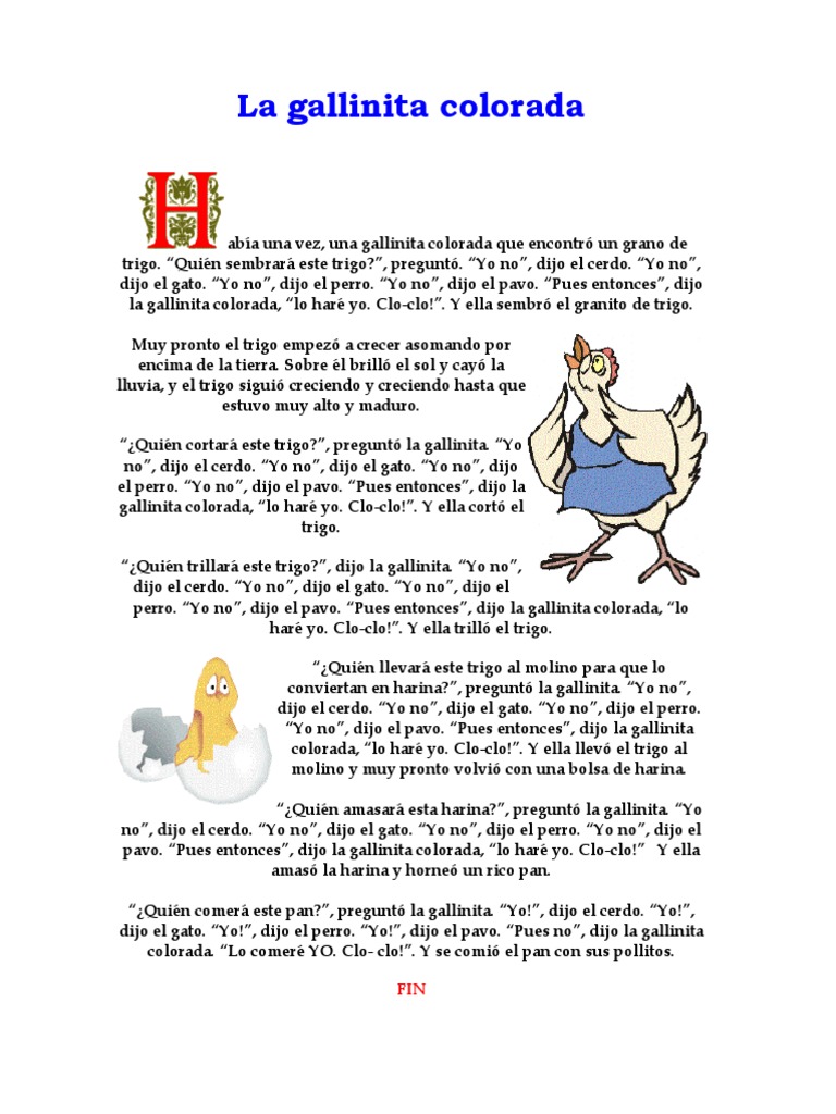 La gallinita colorada: cuento completo | PDF