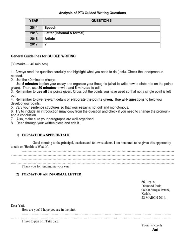 Analysis of PT3 Guided Writing Questions | PDF | Question | Subject ...