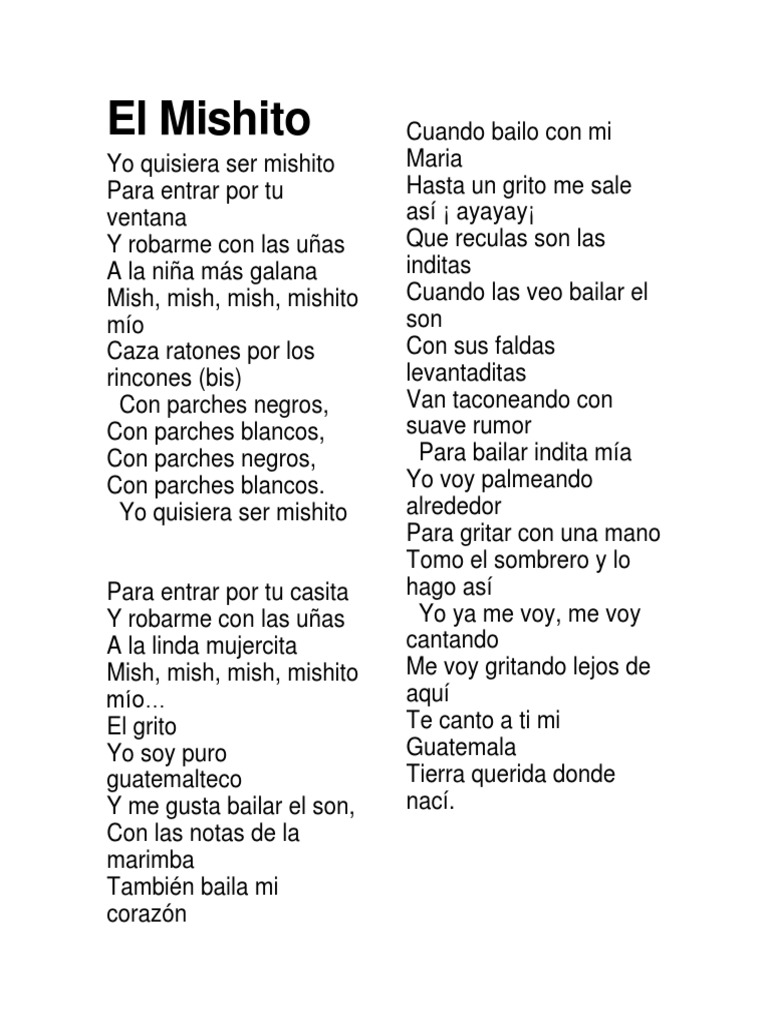 Letra de la canción "El Mishito" | PDF