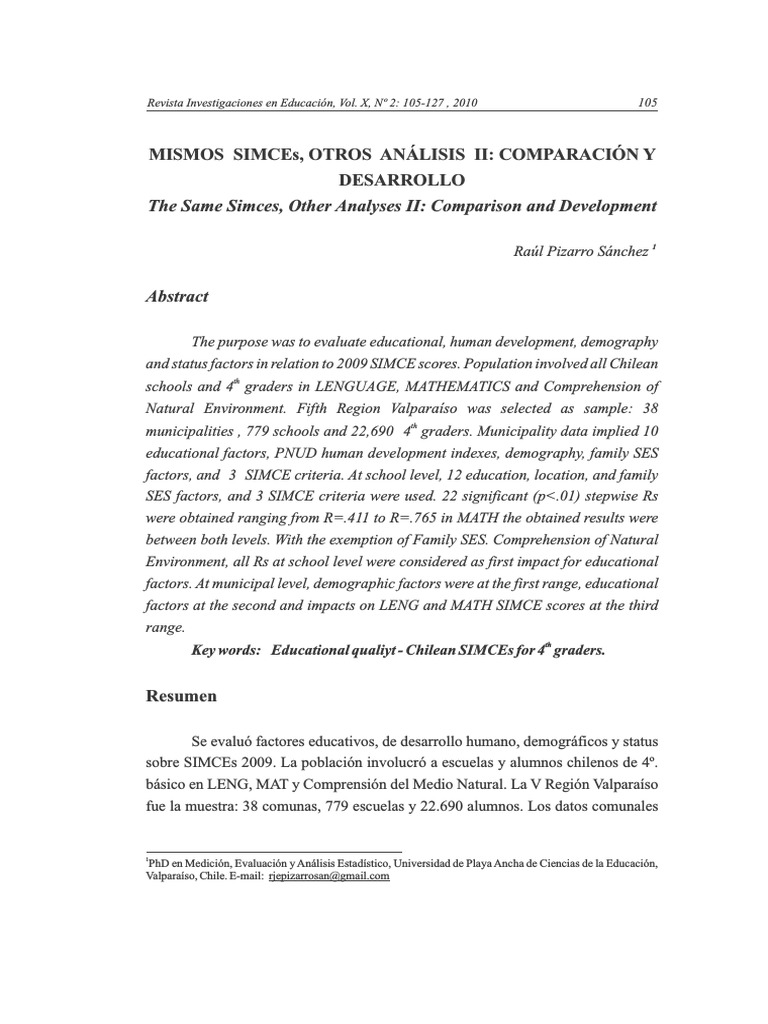 SIMCE 2009 Analysis in Chile's Schools | PDF | Human Development Index ...