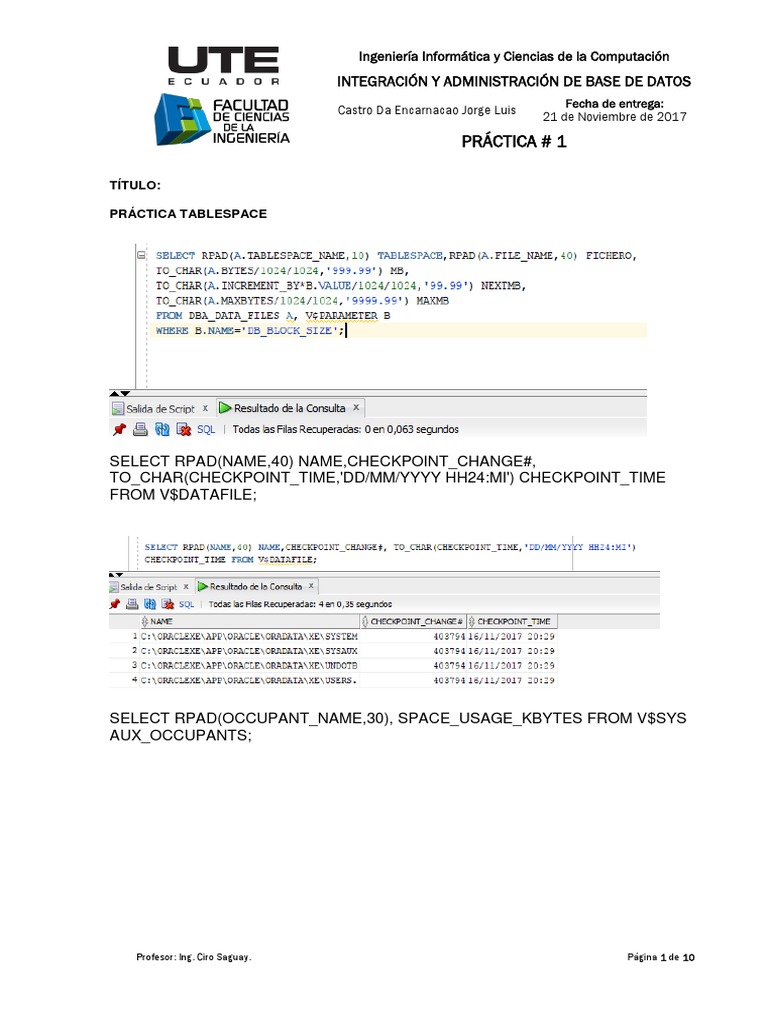 Practica Tablespace | PDF | Base de datos Oracle | Bases de datos
