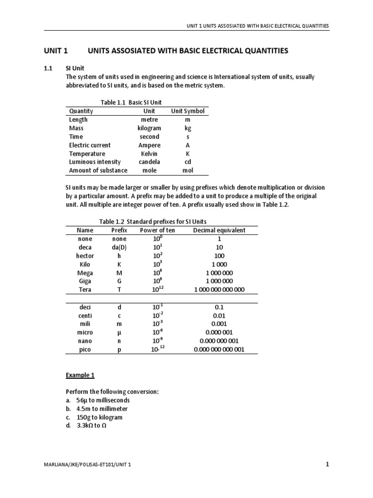 Basic Electrical Units and Quantities | PDF | Electric Current ...