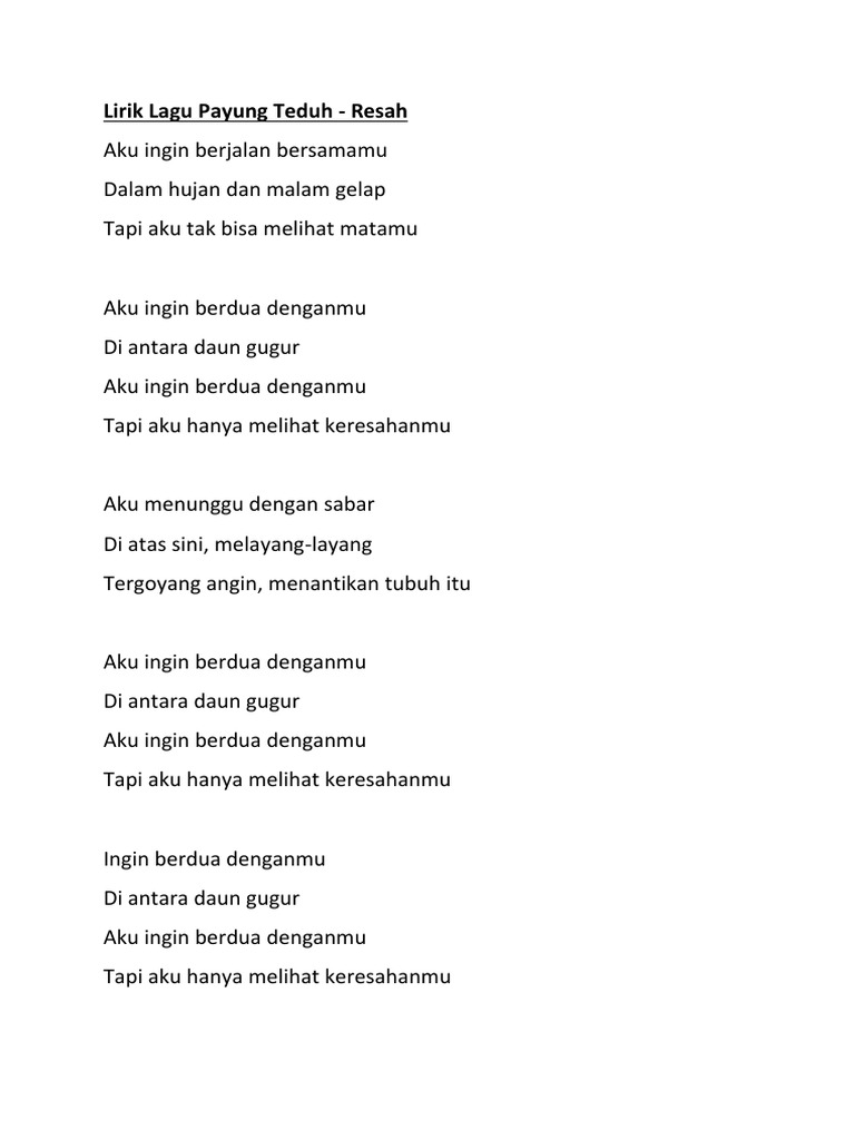 Lirik Lagu Payung Teduh Resah Dan Oasis | PDF