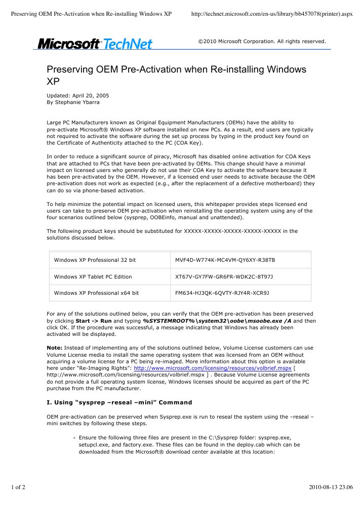 Preserving OEM Pre-Activation When Re-Installing Windows XP | PDF | Windows Xp | Microsoft Windows