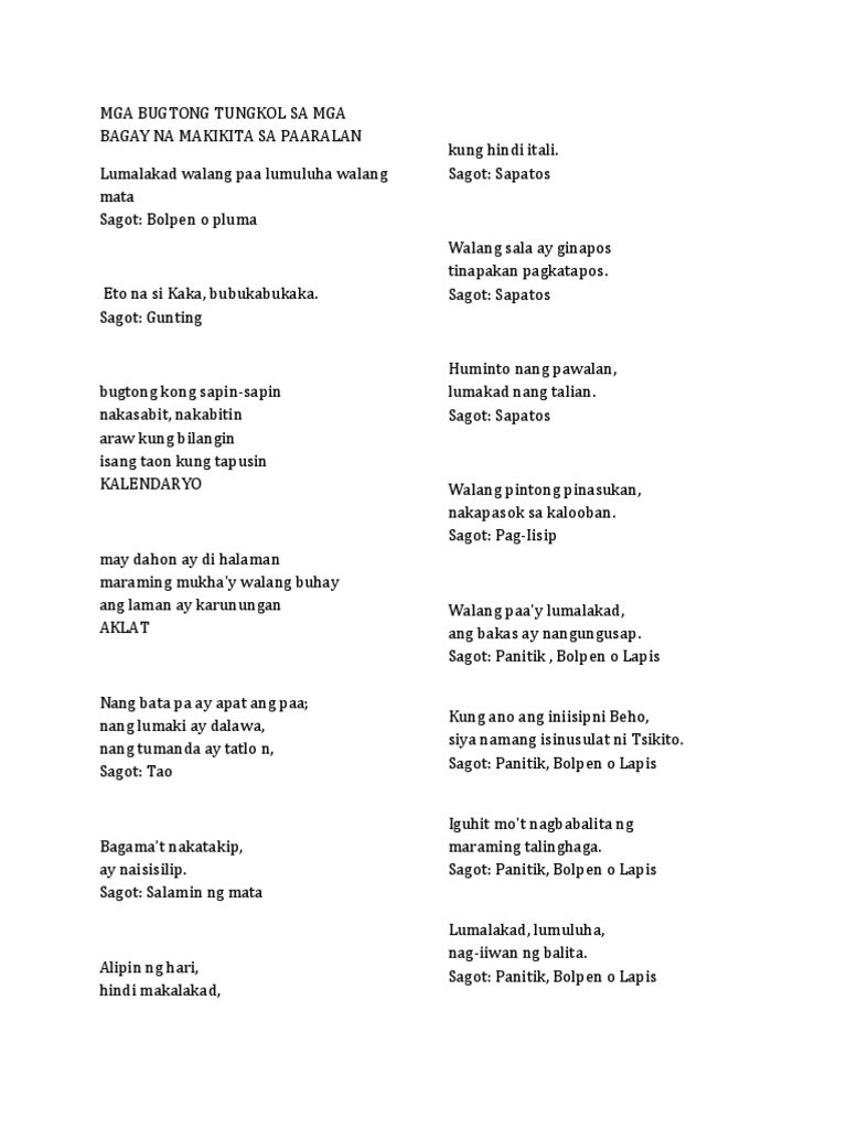 Bugtong Kahulugan | PDF