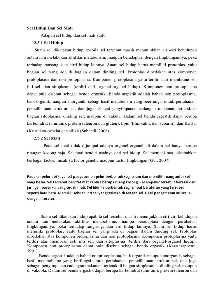 Sel Hidup Dan Sel Mati | PDF