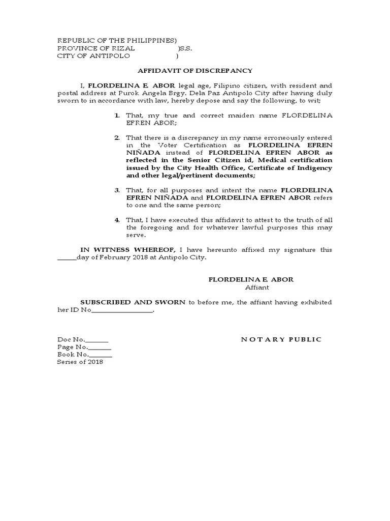 Affidavit of Discrepancy Melani | PDF