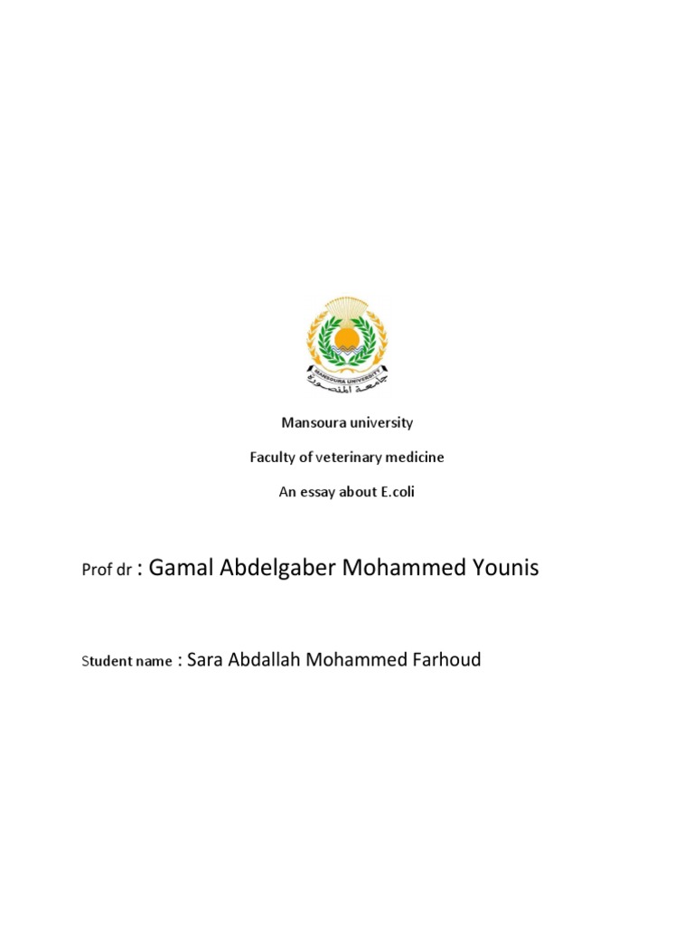 Gamal Abdelgaber Mohammed Younis:: Sara Abdallah Mohammed Farhoud | PDF | Escherichia Coli ...