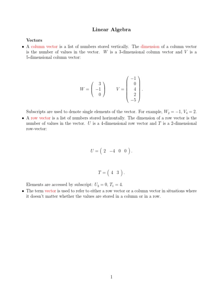 Linear Algebra: Column Vector Dimension | Download Free PDF | Matrix ...
