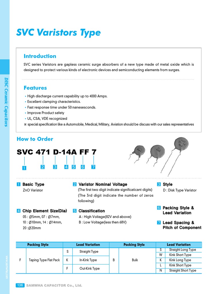SVC Varistors Type: SVC 471 D-14A FF 7 | PDF | Volt | Capacitor