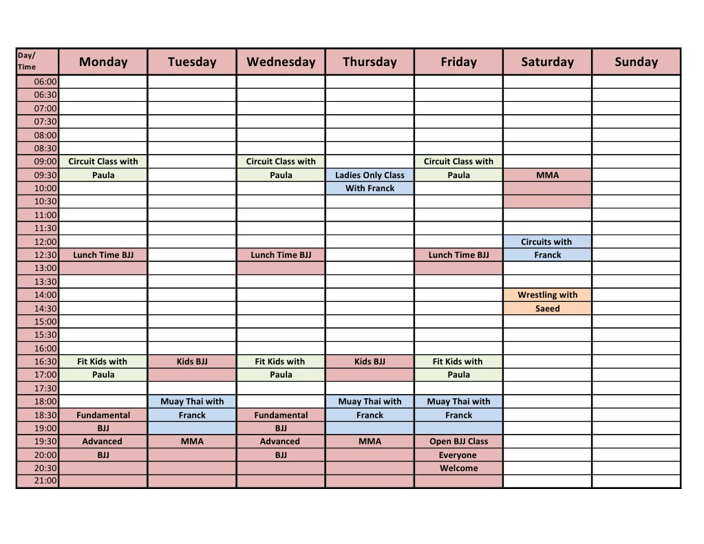 Weekly Class Schedule Overview | PDF