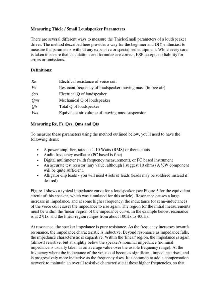Measuring Thiele - Small Parameters | PDF | Loudspeaker | Electrical ...
