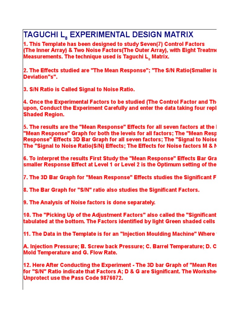 Taguchi L8 Design for Injection Molding | PDF | Design Of Experiments ...
