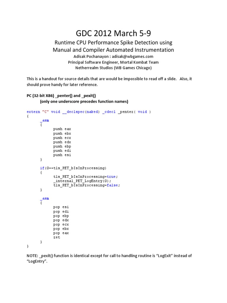 Gdc 2012 March 5 9 Runtime Cpu Performance Spike Detection Using Manual And Compiler Automated