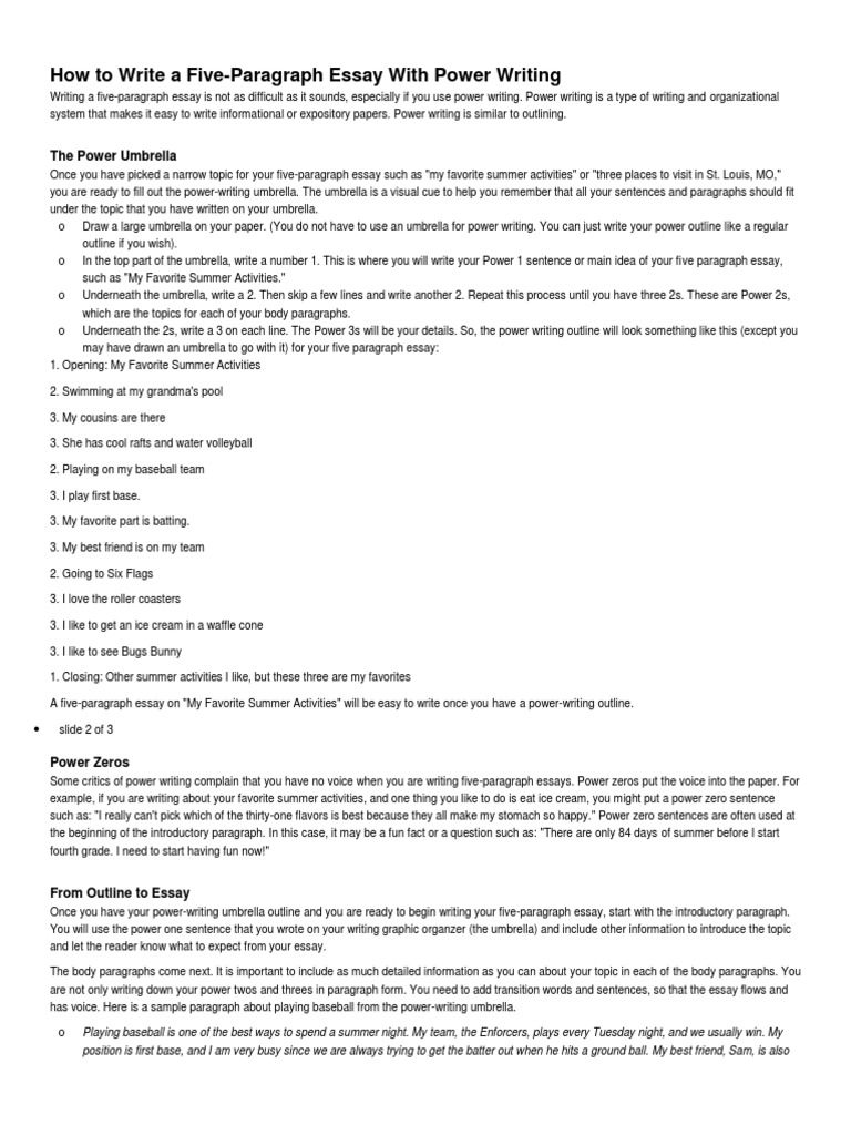 How To Write A Five-Paragraph Essay With Power Writing | Download Free ...