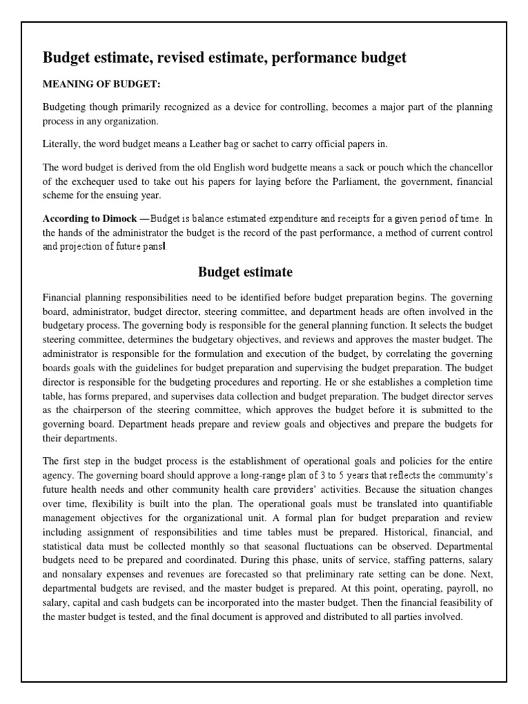 Budget Estimate, Revised Estimate, Performance Budget | PDF ...