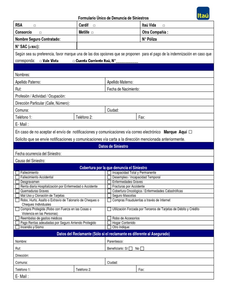 Formulario de Denuncia de SiniestrosV2_14102016def (1) | Póliza de seguros | Seguro