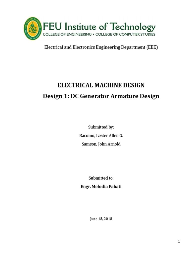 Electrical Machine Design Design 1: DC Generator Armature Design | PDF ...