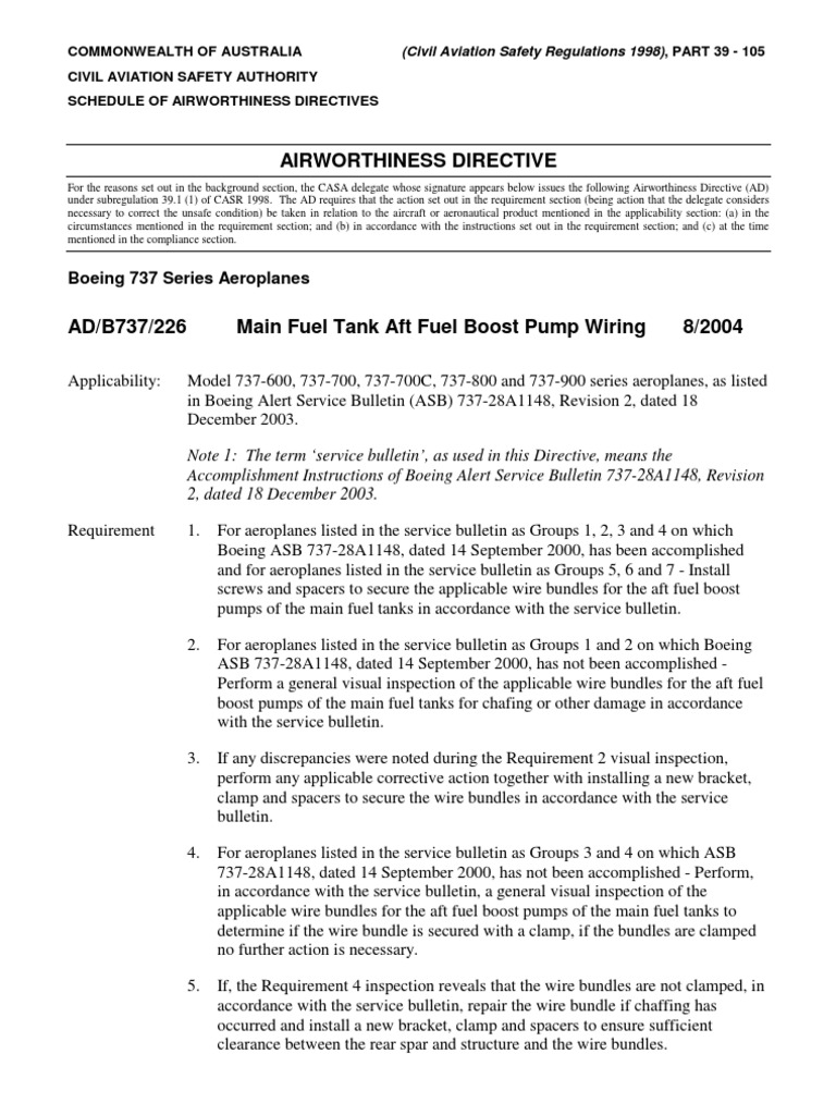 Boeing 737 Fuel Pump Wiring Directive | PDF | Airplane | Aviation Safety