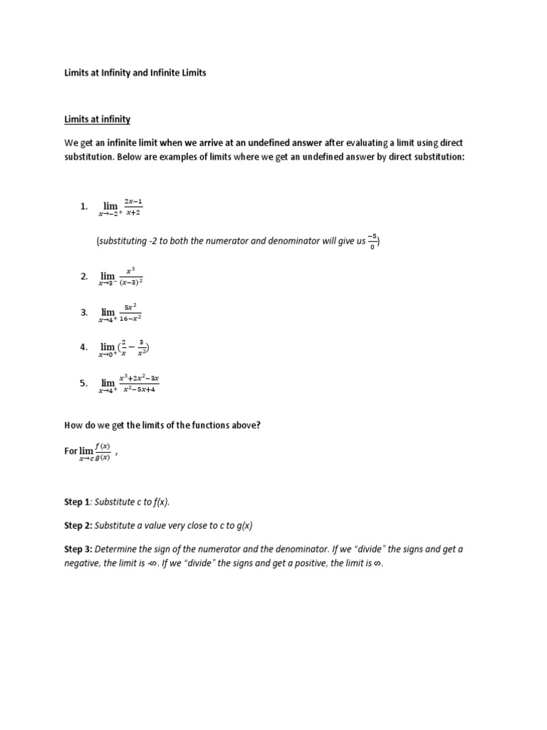 Limits at Infinity and Infinite Limits | PDF | Infinity | Fraction ...