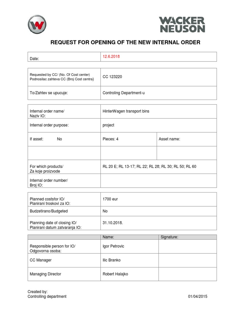 Request For Opening of The New Internal Order | PDF