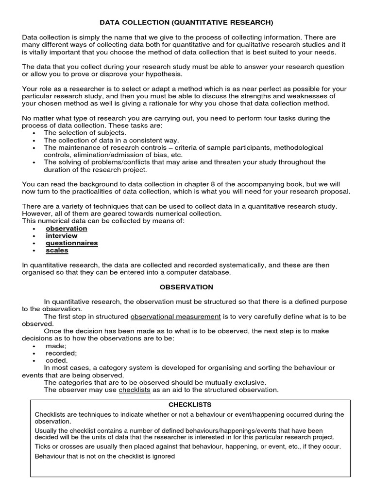 Data Collection (Quantitative Research) : Checklists | PDF | Likert ...