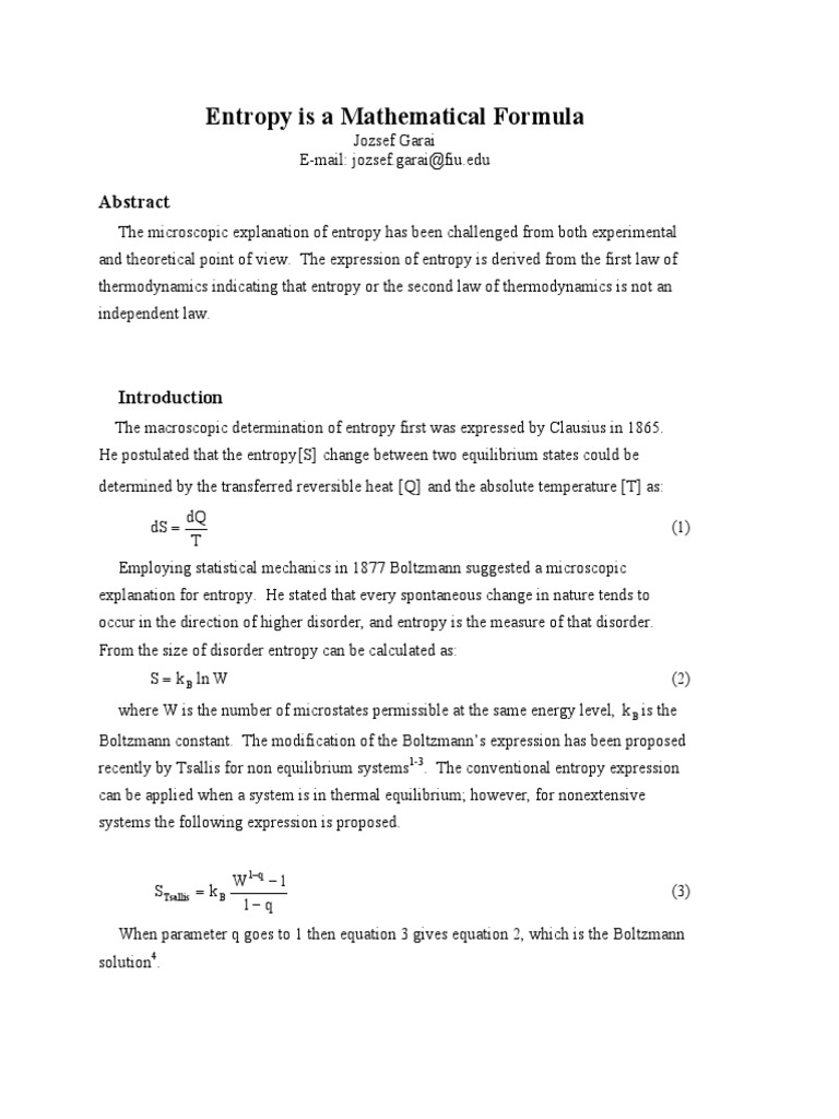 Entropy Is A Mathematical Formula: The Macroscopic Determination of ...