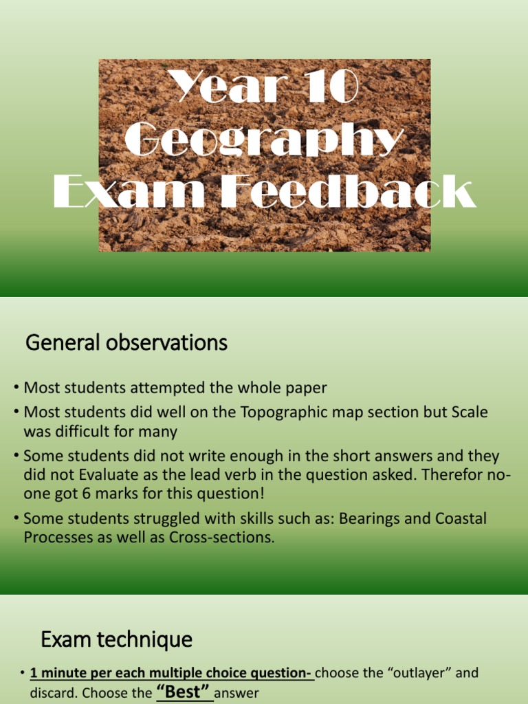 Year 10 Geography Exam Feedback 1 | PDF | Question | Multiple Choice