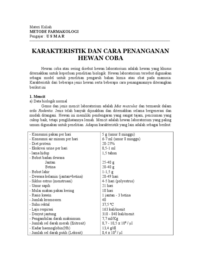 Karakteristik HEWAN COBA | PDF
