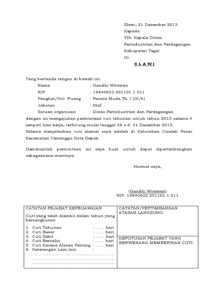Contoh Format Cuti SKPD | PDF
