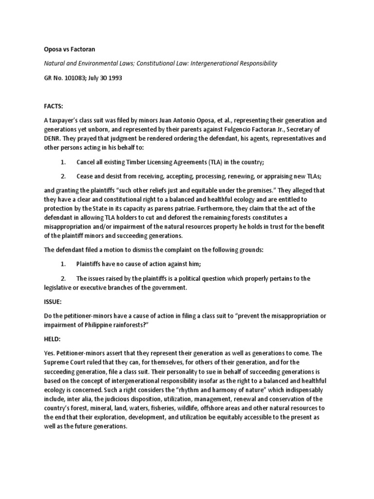 Natural and Environmental Laws Constitutional Law: Intergenerational ...