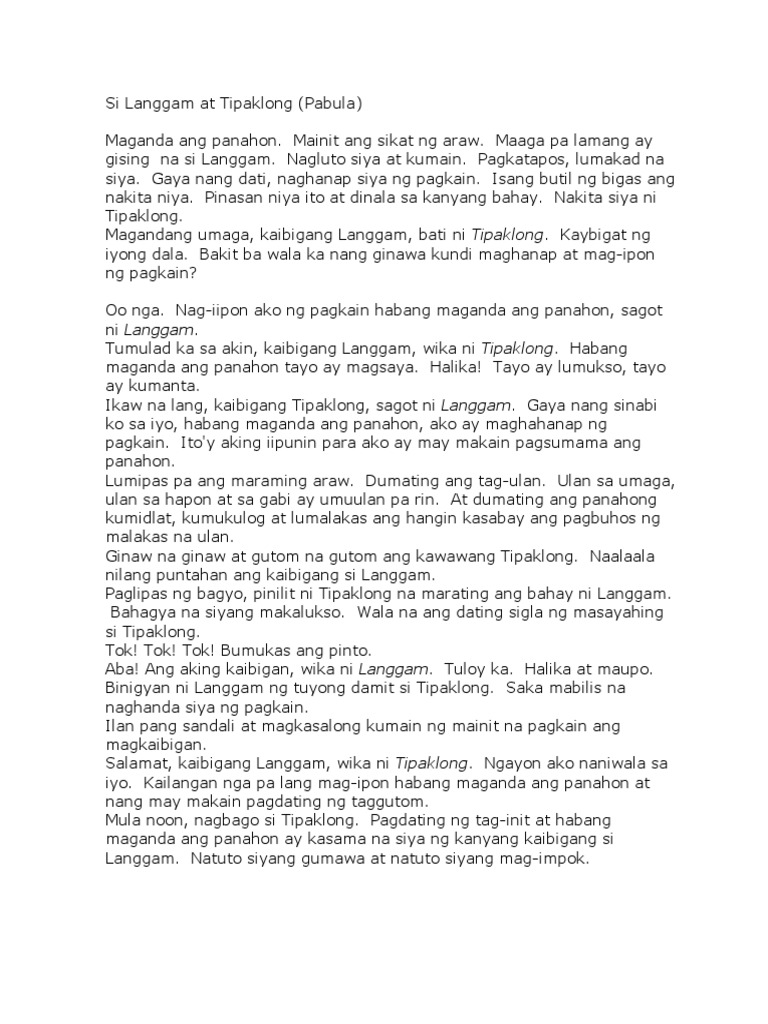 Si Langgam at Tipaklong | PDF