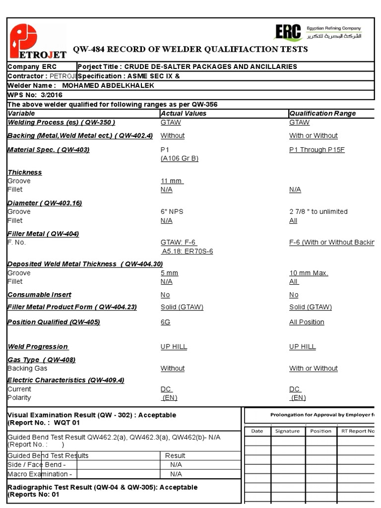 WPQT Certificate | Download Free PDF | Welding | Construction