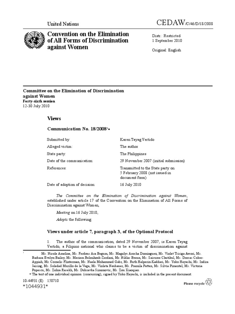 Cedaw: Convention On The Elimination of All Forms of Discrimination ...