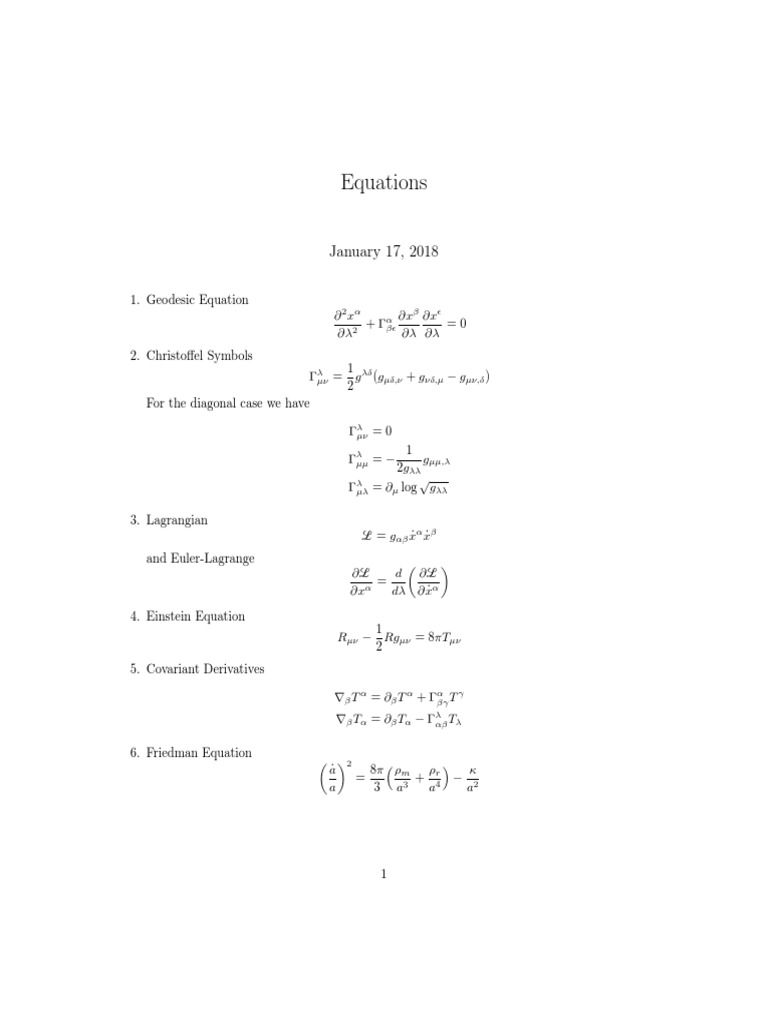 Key Equations in General Relativity | PDF