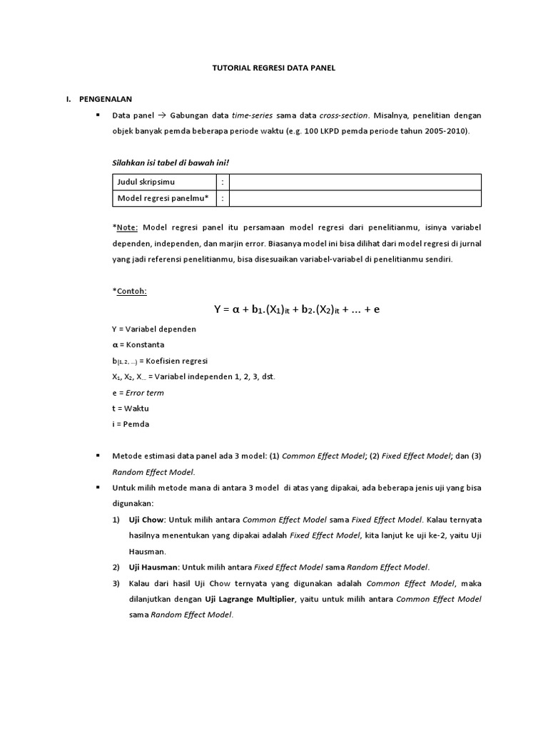 Tutorial Regresi Data Panel | PDF