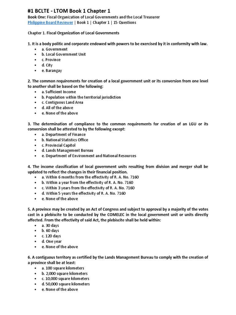 #1 BCLTE - LTOM Book 1 Chapter 1: Philippine Board Reviewer | PDF ...
