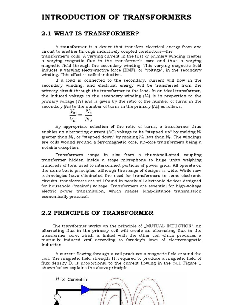 Introduction Of Transformers 2 1 What Is Transformer Pdf Transformer Electromagnetic