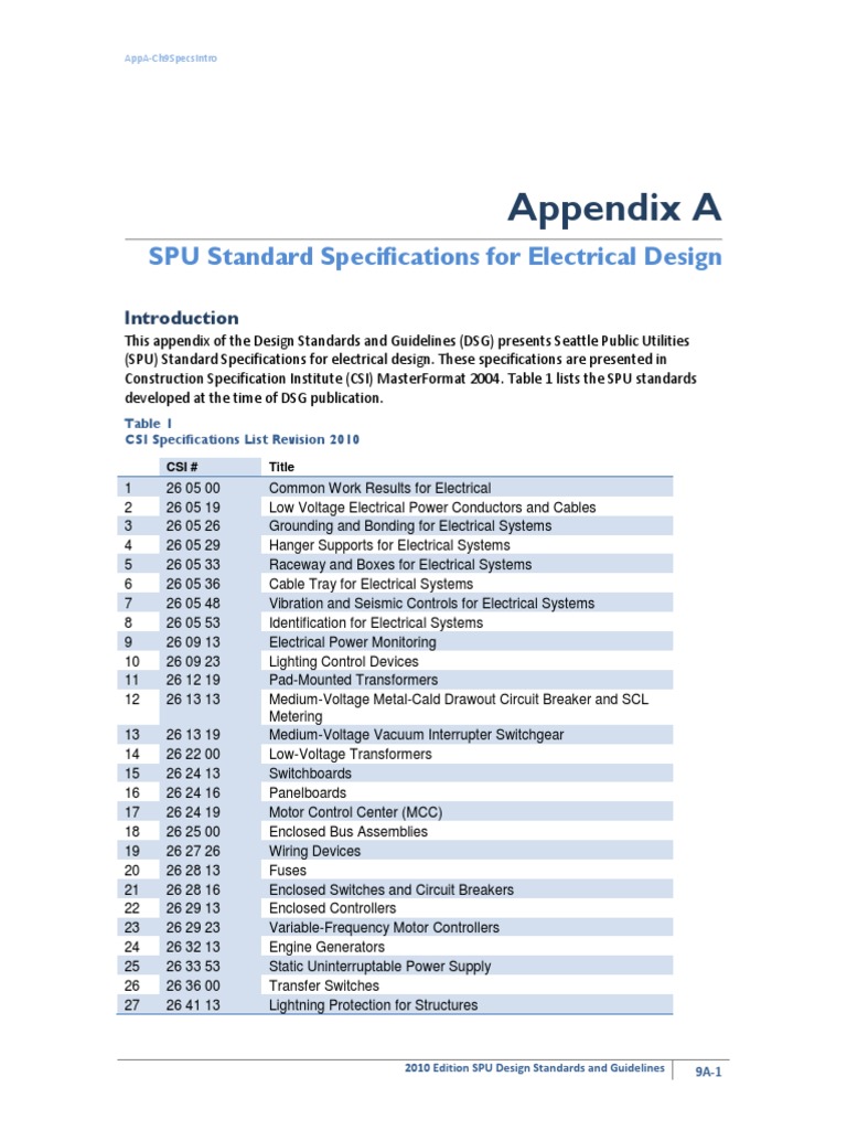 Appendix A: SPU Standard Specifications For Electrical Design | PDF | Specification (Technical ...