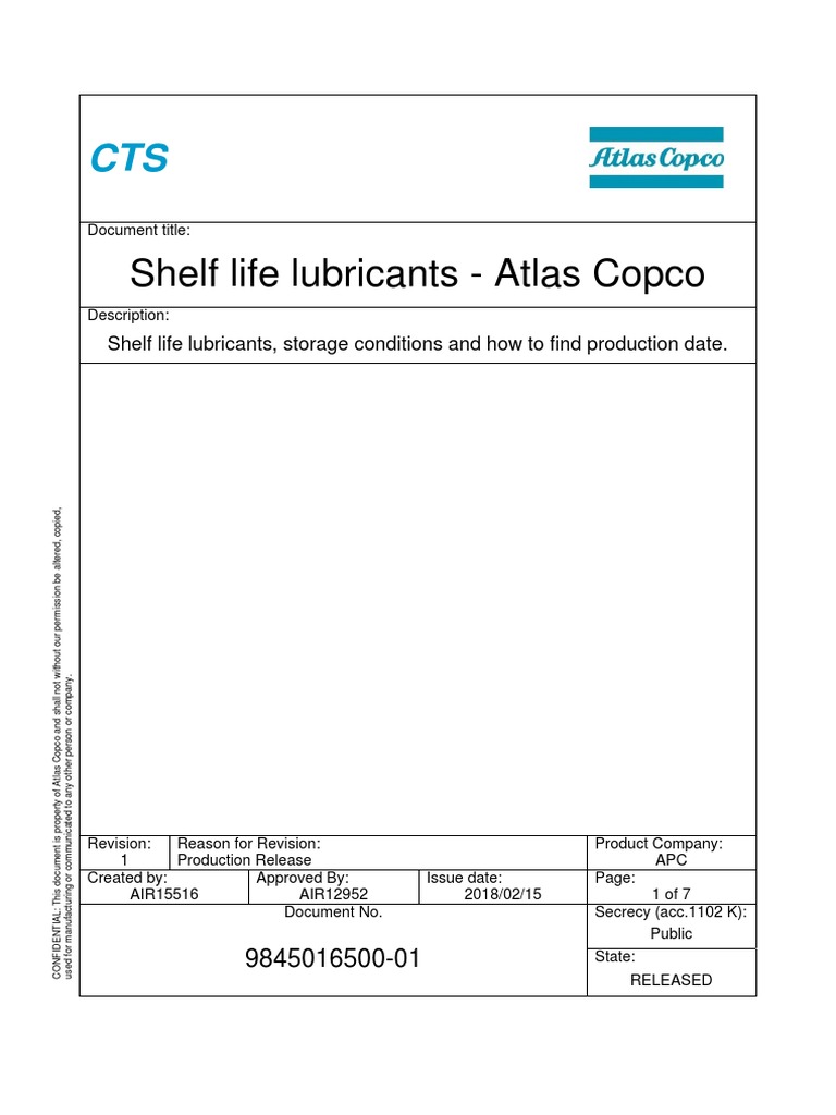 Shelf Life Lubricants - Atlas Copco | PDF | Shelf Life | Lubricant