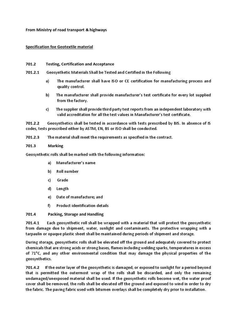 Geotextile Specification PDF | PDF | Drainage | Materials