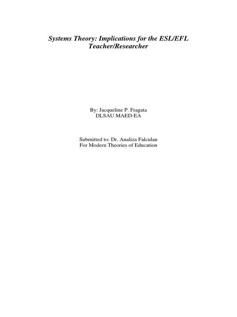 Systems Theory - Critique Paper | PDF | English As A Second Or Foreign ...
