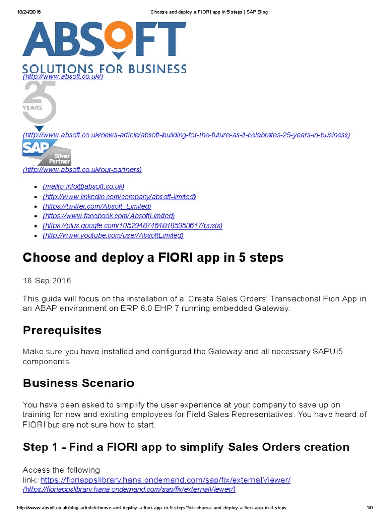 Choose and Deploy A FIORI App in 5 Steps | PDF | Mobile App ...